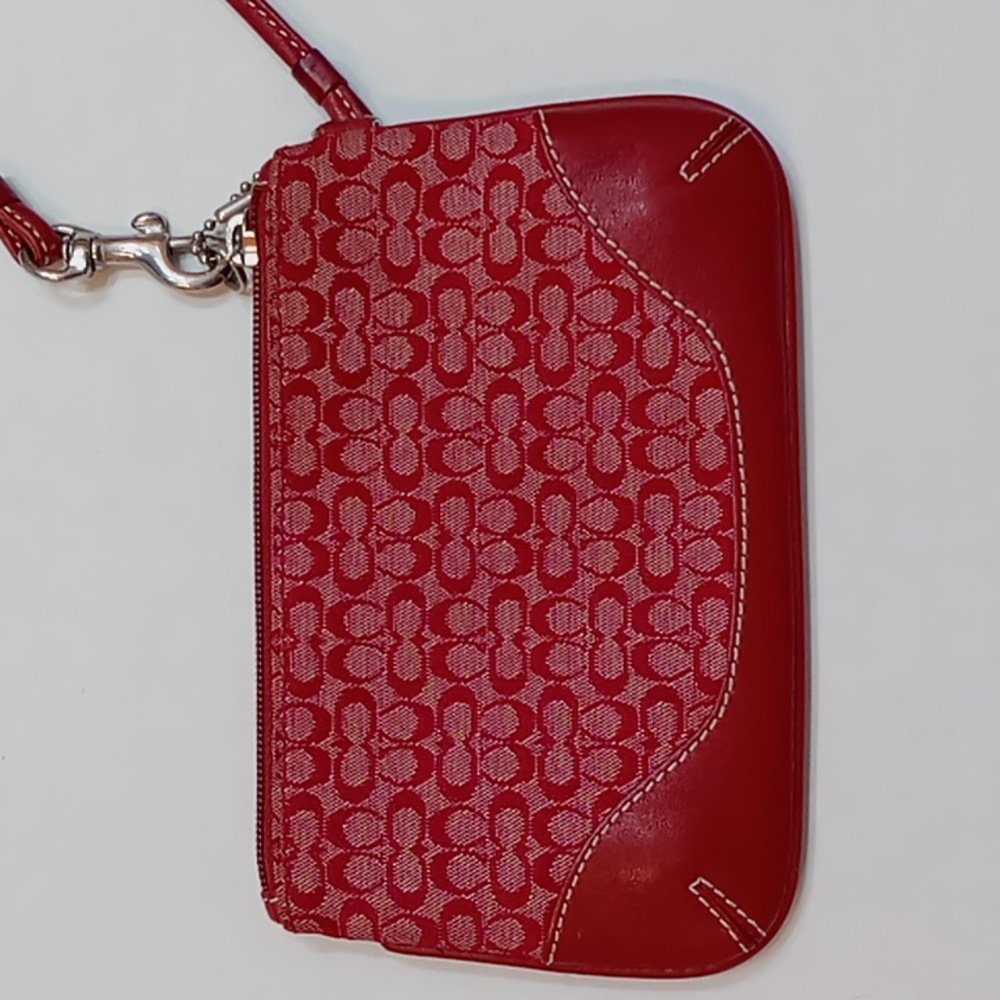 Coach Wristlet Canvas/ Leather Red Signature Logo - Gem